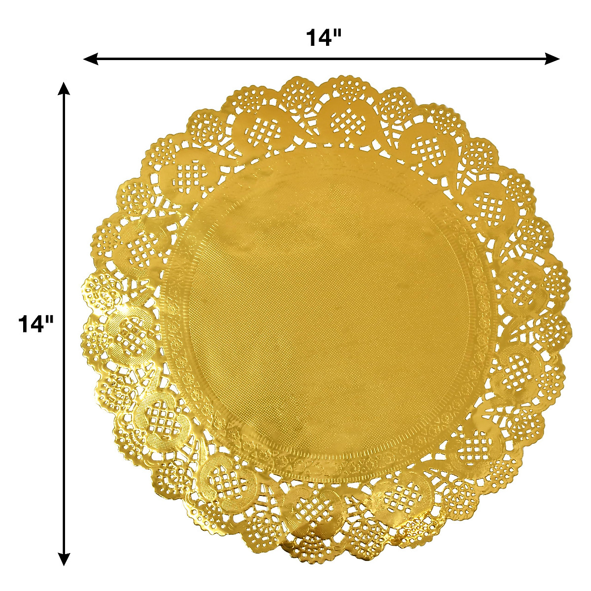 Gift Boutique 250 Gold Doilies Round Paper Place Mats 14" Disposable Metallic Golden Foil Lace Scallop Doily for Cakes Desserts Wedding