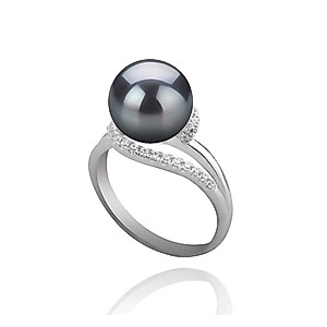 Royisal Black 9-10mm AAA Quality Tahitian 925 Sterling Silver Cultured Pearl Ring For Women - Size-7