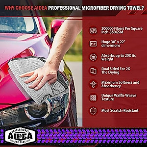 AIDEA Professional Microfiber Drying Towel-30 x22, Premium Car Drying Towel, Strong Water Absorbent & Scratch-Free, Safe for Car Wash, Home Cleaning & Pet Drying Cloths-1PK