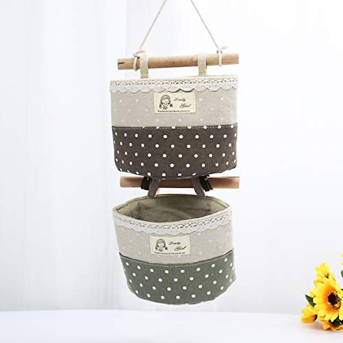 DOITOOL 4Pcs Cotton Linen Hanging Storage Basket Organizer, Washable Over The Door Hanging Storage Bag with Woven Cotton Rope Handle, Waterproof Fabric Hanging Pocket for Organizing, Free