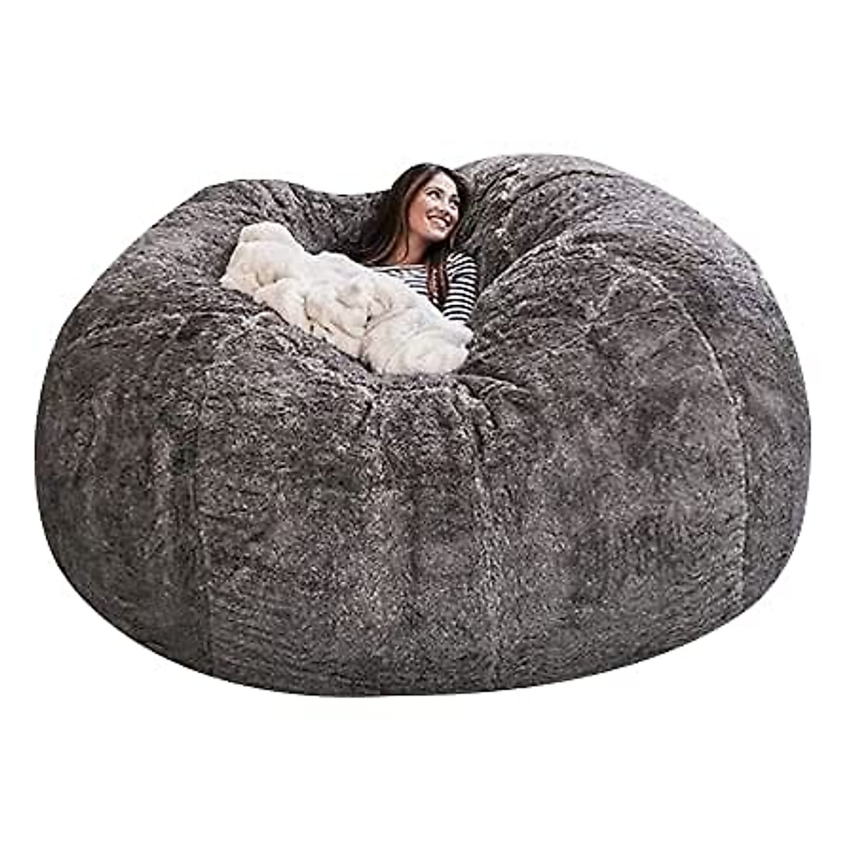 FEYOTH (it was only a Cover, not a Full Bean Bag Giant Fur Bean Bag Chair for Adult Living Room Furniture Big Round Soft Fluffy Faux Fur BeanBag Lazy Sofa Bed CoverFaux Fur BeanBag Lazy Sofa Bed Cove