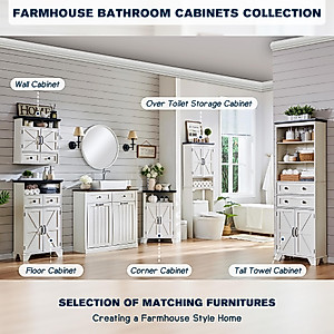 ACCOHOHO Over The Toilet Storage Cabinet, Farmhouse Bathroom Cabinet with Adjustable Shelf & Barn Door, 67" Tall Over The Toilet Shelf, Off White