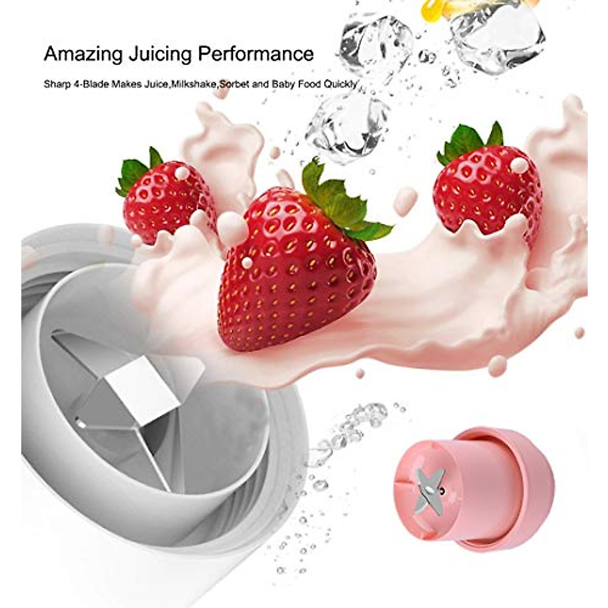 Ecoledix Portable Blender Personal Size Blender Mixer Fruit Juicer Mini Blender One-handed Drinking with Rechargeable USB for Sorbet Smoothie Fruit Juice Milk Shakes Outside/Inside 280ML (Pink)