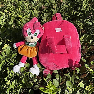 GDFENDU Anime Hedgehog Knuckles Tail Shadow Plush Backpack with Keychain,10in Kawaii Cartoon Bookbag (Knuckles)