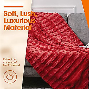Cheer Collection Faux Fur Blanket, Luxurious Blanket for Couch, Throw Blanket, 60" x 70" inches, Red Maroon
