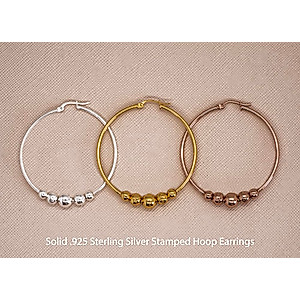 Sterling Silver Polished and Hammered Beads Round Hoop Earrings (1 3/4 Inch)