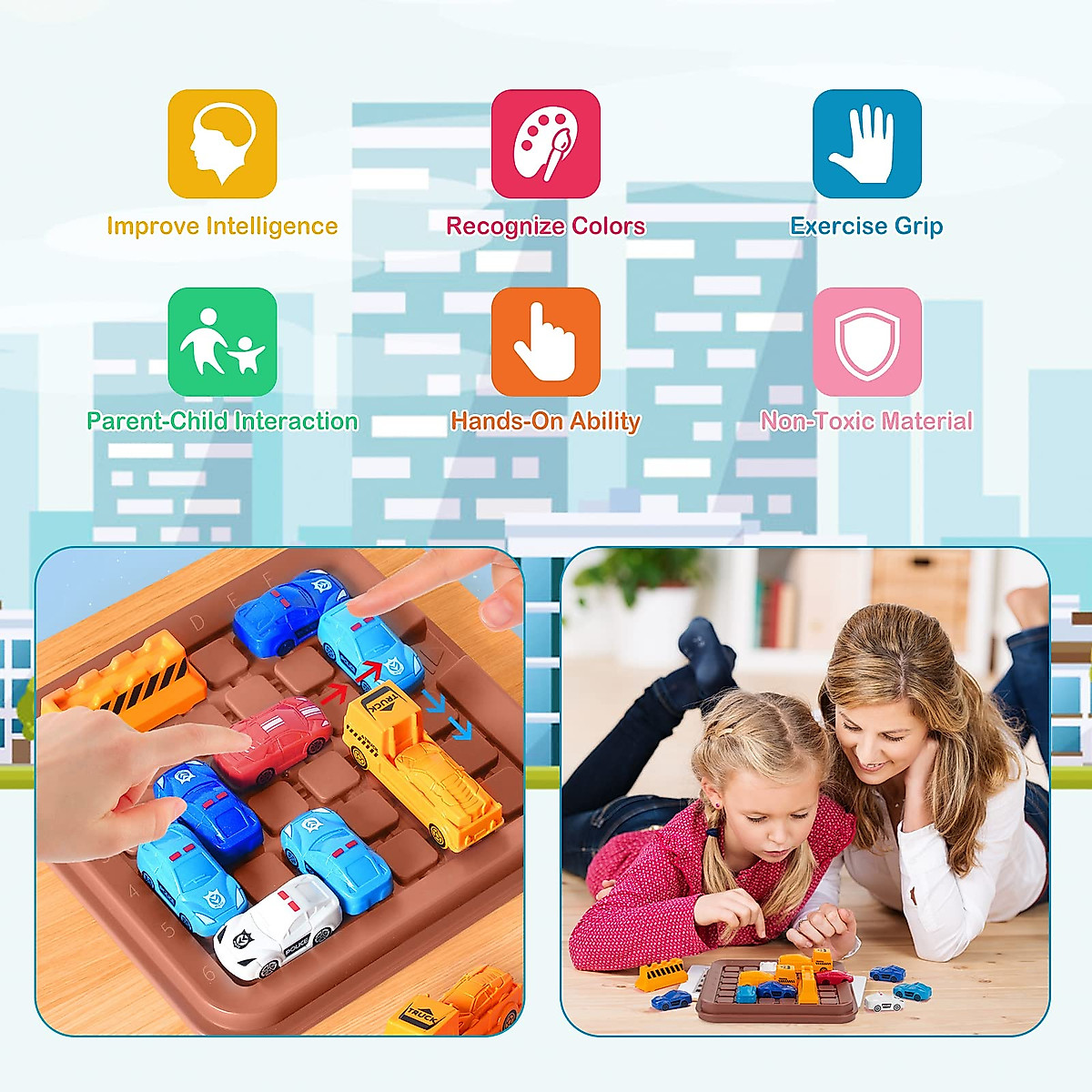 HOSFROLL Board Games, Logic Brain Car Heavy Traffic Game Smart Math Travel Game Card Puzzle Game Toys for Kids 5 and Up