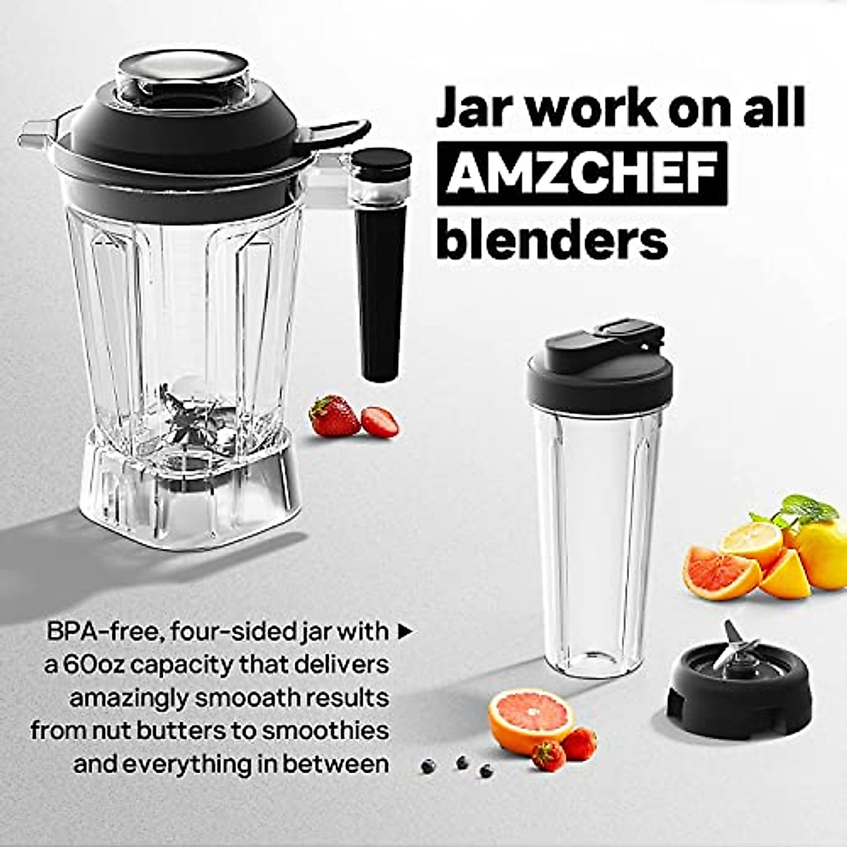 AMZCHEF Professional Blenders for Kitchen, 1800 W Smoothie Blender with 2 Blend Way, 4 Functions and 3 Speeds, 63 oz Blender for Smoothies, Frozen Drinks, Ice Cream, Soup, 20 oz Blender Bottle, Black