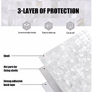 KASARO Peel and Stick Backsplash Shell Tiles, Mother of Pearl Mosaic Self Adhesive Tiles for Kitchen Wall Bathroom Bedroom Decor, White, 10-Sheet