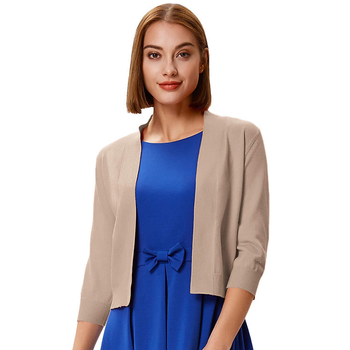 GRACE KARIN Women's Classic Sweaters Plus Size Open Front Shrug Cropped Bolero Jacket for Cocktail Party Dress(Khaki,XXL)