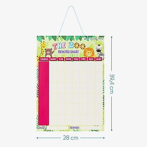 Navaris Kids Magnetic Reward Chart - Behavior Rewards Weekly Bedtime Chore Home Planner for Children - with Stars, Activity Magnets, Pen - Zoo Design