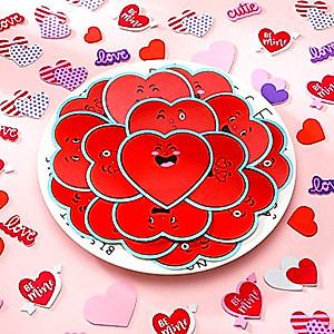72 Pieces Heart Cut-Outs 3 Inch Printed Hearts Cut-Outs Cute Heart Shape Decoration for Valentines Day Crafts Home Class Office Decor, Red