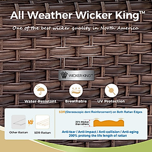 MIXPATIO Patio Furniture Set, 5 Pcs Wicker Outdoor Conversation Set, 2 x Single Chairs, 1 x 3 Seater Sofa and 2 x Ottoman with 4" Thick Cushion for Garden Backyard Deck, Blue