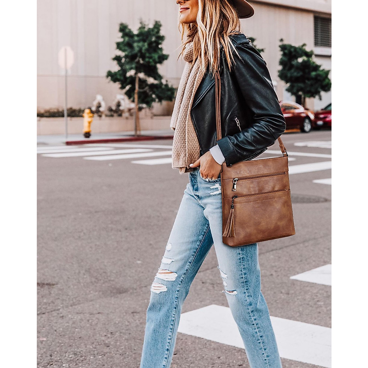 MASINTOR Crossbody Purses for Women, Multi Pocket Casual Crossbody Bag, Adjustable Strap Shoulder Bag with Tassel