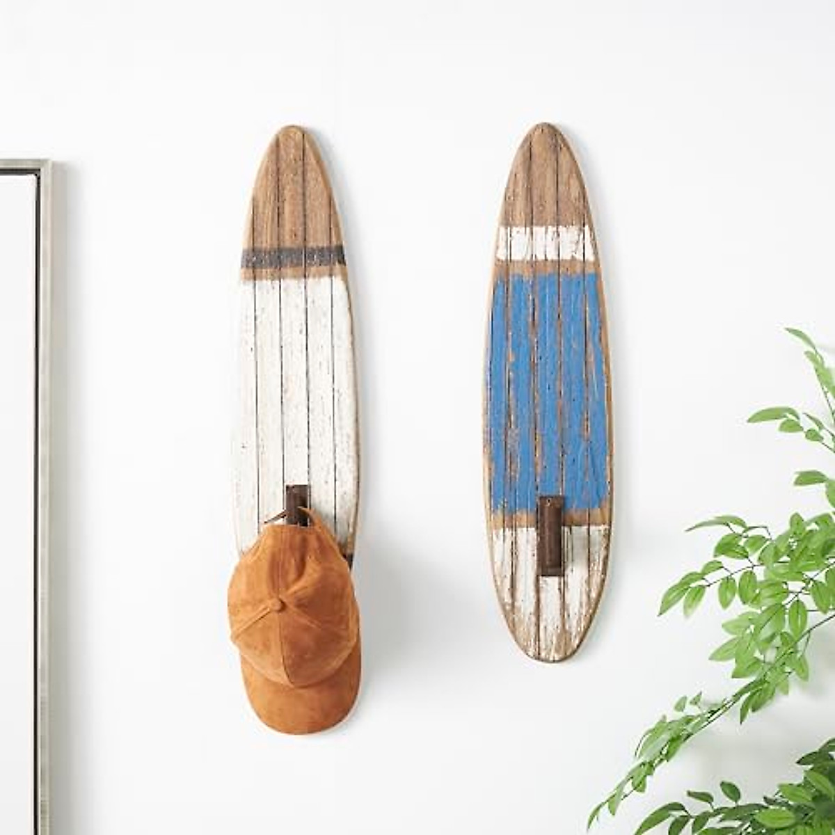 Deco 79 Wood Surfboard Wall Hook, Set of 2 6" W, 27" H, White