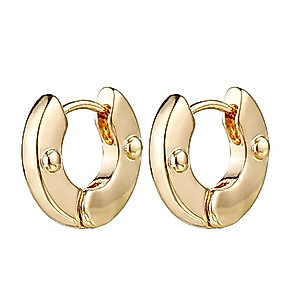 Gold Chunky Hoop Earrings Set for Women, 14K Gold Plated Twisted Huggie Hoop Earring Hypoallergenic, Thick Open Hoops Set Lightweight (9 Gold hoops)