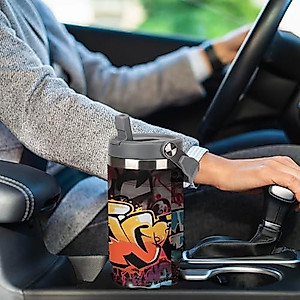 WITHSBKK 30oz Car Cup Graffiti Hip Hop Printed with Portable, Stainless Steel Travel Mug, Vacuum Insulated Tumbler And Straw, Leakproof for Car & Outdoor, UV Printed Design