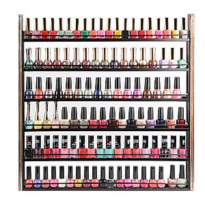 J JACKCUBE DESIGN Rustic Wood Nail Polish Organizer with 6 Tier shelves 100 bottles Wall Mount Display Rack Makeup Bottles Holder Storage for Nail Salon Bedroom Dress room - MK528A