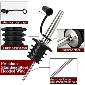 12/24/48/100 Pack Liquor Pour Spout, Stainless Steel Classic Bottle Pourers with Rubber Dust Cap, Speed Wine Bottle Pourer for Liquor Bottle, Oil Bottles(12 Pack)