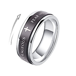 8MM Black Stainless Steel Ring Lord's Prayer Rotatable Ring Wedding Band Spinner Fidget Inspirational Christian Jesus Bible Cross Ring Anxiety Finger Stress Relief Jewelry Comfort Fit Hypoallergenic