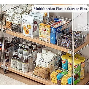 Clear Plastic Storage Bins Pantry Organizer Bins for Kitchen Refrigerator Fridge Cabinet Freezer Bathrooms Acrylic Organizers Storage Bins, Clear Bins with Cutout Handles(4 Pack)
