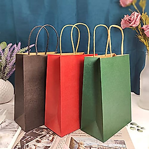 GARROS Green Kraft Paper Bags 5.8x3x8, Gift Bags, Christmas Kraft Bags With Handles, Paper Shopping Bags, Craft Bags, Merchandise Bags,6 Pcs Each