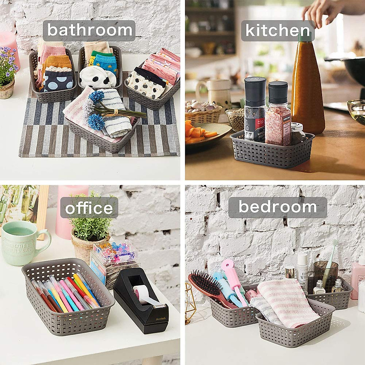 EZOWare Gray Plastic Knit Storage Trays, Desk Drawer Divider Bin for Office School Supplies Organizer - Pack of 4 (7.7x5.3x2.4 Inch)