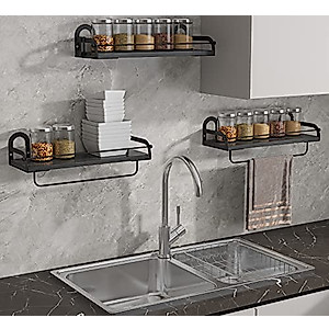 JIANGBAI 15.7inchX2 Wall Shelves for Bedroom , Floating Wall Shelves for Living Room Kitchen , Wall Mounted Rustic Wood Floating Shelves for Books, Small Shelf for Bathroom, Laundry Room (Black)