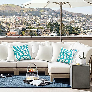 famibay Pack of 2 Outdoor Decorative Pillow Covers Waterproof Outdoor Abstract Pillow Covers 18 x 18 Inch Square Pillowcases Outside Cushion Covers for Outdoor Furniture Patio Couch(Teal)