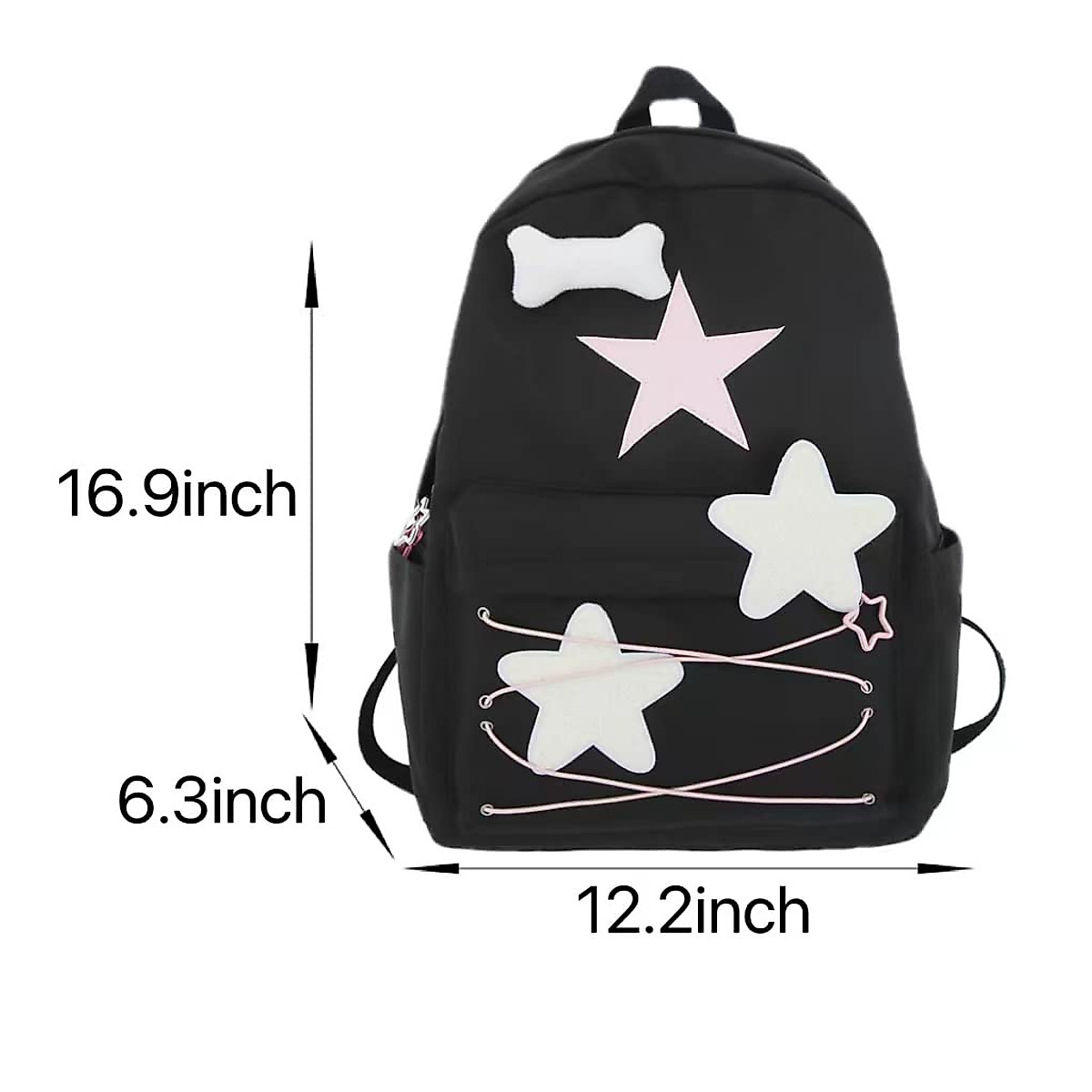 MININAI Preppy Backpack Cute Stars Pattern Korean Style Backpack Aesthetic College Backpack for Work Travel (One Size,White)