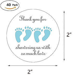 MAGJUCHE Blue It's Twins Thank You for Coming Baby Shower Stickers, Two Boys Little Feet Party Favor Stickers, 2 Inch, 40-Pack