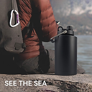 Miereirl 128 Oz Insulated Water Jug, One Gallon Stainless Steel Vacuum Double Walled Water Bottle With Handle, BPA-Free Keep Cold 48H Hot 24H, Wide Mouth For Sports, Gym, Traveling, Camping (Black)