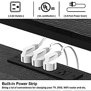 Simoretus TV Stand with Power Outlet and Fabric Drawers Entertainment Center for TV up to 45 inch Industrial Open Storage Shelf Media Console Dresser for Living Room Bedroom Charcoal Black