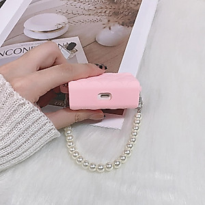 Lovmooful Compatible for AirPods Pro Case Cute Luxury Cartoon Lattice Bag Design with Pearl Chain for Women Girls Soft Silicone Shockproof Protective Cover Case for Airpods Pro-Pink
