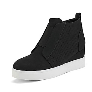 DREAM PAIRS Women’s Platform Wedge Sneakers Ankle Booties,Size 6,Black,Wedge-SNKR