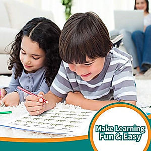 Channie’s Workbook Set for Pre-Kindergarten - 3rd Grade Elementary School Students, 4 Handwriting Pads & 2 Math Practice Workbooks (6 Pack)