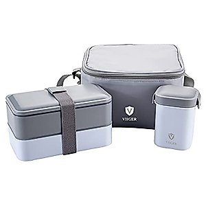 Back to School Students Adults Lunch Box for Men Japanese Bento Box 2 Tier Lunchbox Stackable Food Container with Built-in Utensil Set Insulated Lunch Bag Soup Mug Compartment for Office Work Camping