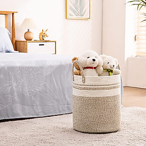 YOUDENOVA Woven Rope Laundry Hamper with Handles, 41L Laundry Basket for Blanket Storage, Heavy Duty Clothes Hamper for Bedroom-16 x 14 x 14 Inches-Brown