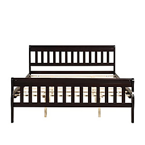 Prohon Queen Platform Bed with Vertical Openwork Design Headboard & Footboard, Large Underbed Storage Space, Simple Style Wooden Bedframe for Kids Teen Adults, No Box Spring Needed, Espresso