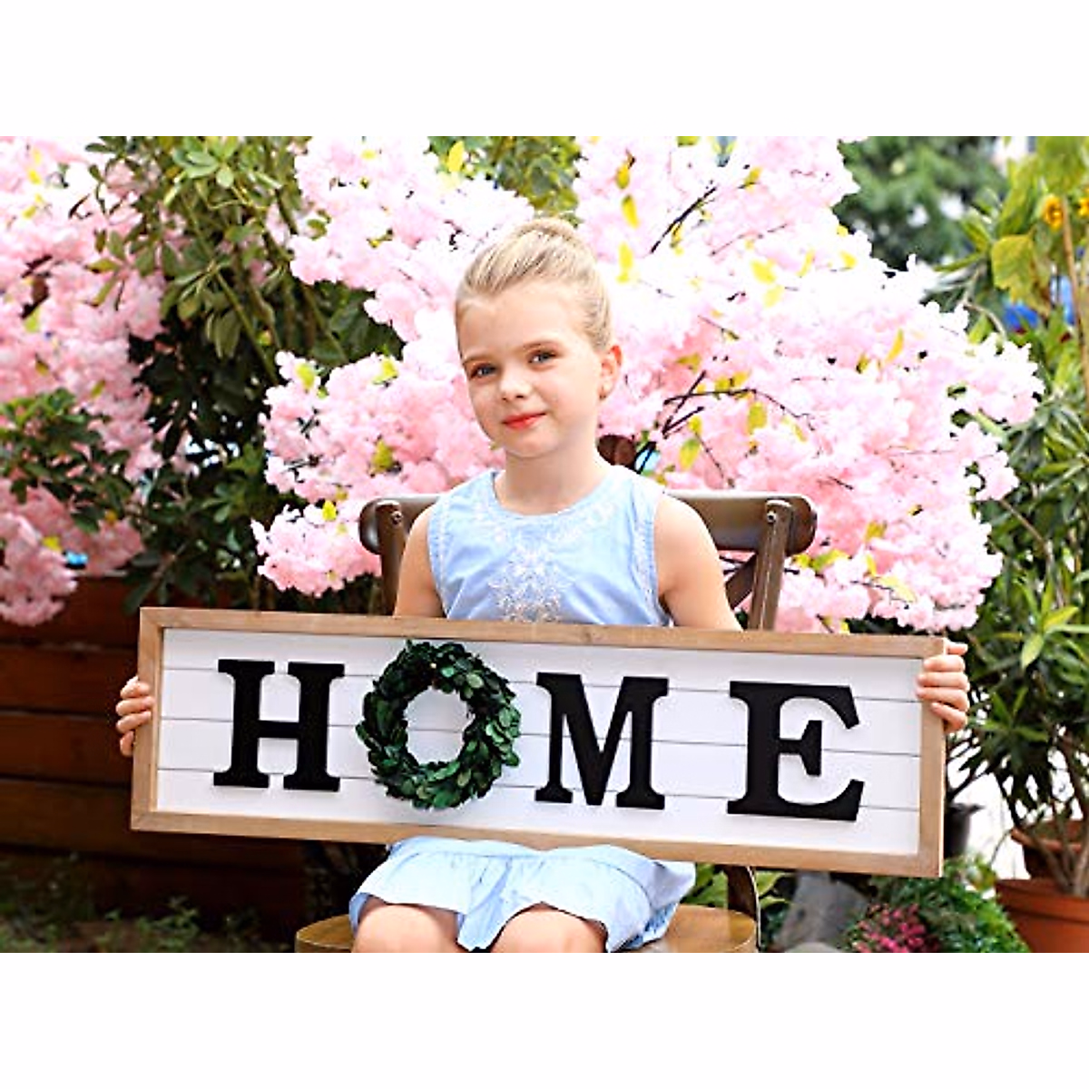 SIMPLY ANI Rustic Large Home Sign with Real Wreath for O|Framed Farmhouse Wood Wall Sign Plaque|Gallery Wall Hanging Decor, Rustic Farmhouse Home Decor|Shiplap Signs|Wooden Home Plaque|Fixer Upper