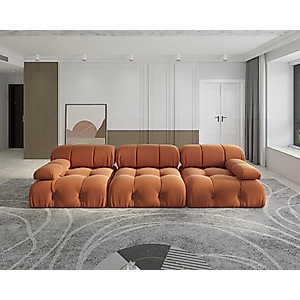 TIFLON Modular Sectional Sofa,Minimalist Velvet Sofas Couches, Modern Convertible Couch 3 Seats Living Room Sofa Sets for Office Apartment,104"(Orange)