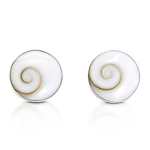 AeraVida Dainty Casual Round 10mm Swirl Shiva Shell .925 Silver Post Earrings