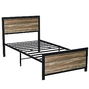 Catrimown Twin Bed Frames, Twin Size Platform Bed Frame with Wooden Headboard, Rustic Bed Frame with Strong Slat Support, No Box Spring Needed, 12”Under Bed Storage, Easy Assemble, Twin