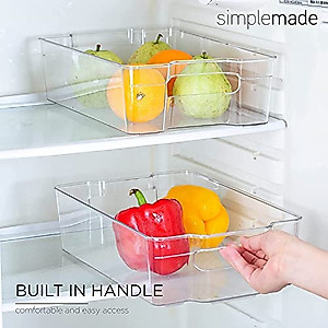 SIMPLEMADE Clear Refrigerator Organizers, 2 Pack Large Sized 8" x 12" Clear Bins for Fridge, Containers for Fridge and Freezer, Multipurpose Storage for Kitchen, Office, Bathroom