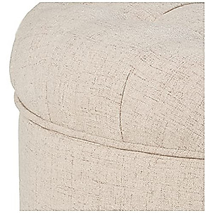 Homepop Home Decor Button Tufted Woven Round Storage Ottoman Large