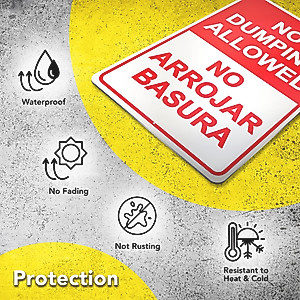No Dumping Sign - 8x12 Aluminum No Arrojar Basura Sign - No Dumping Signs Private Property English and Spanish No littering Sign Outdoor