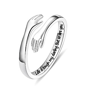 Yesteel Sterling Silver Hug Ring for Women Daughter Gift from Mom Daughter Rings