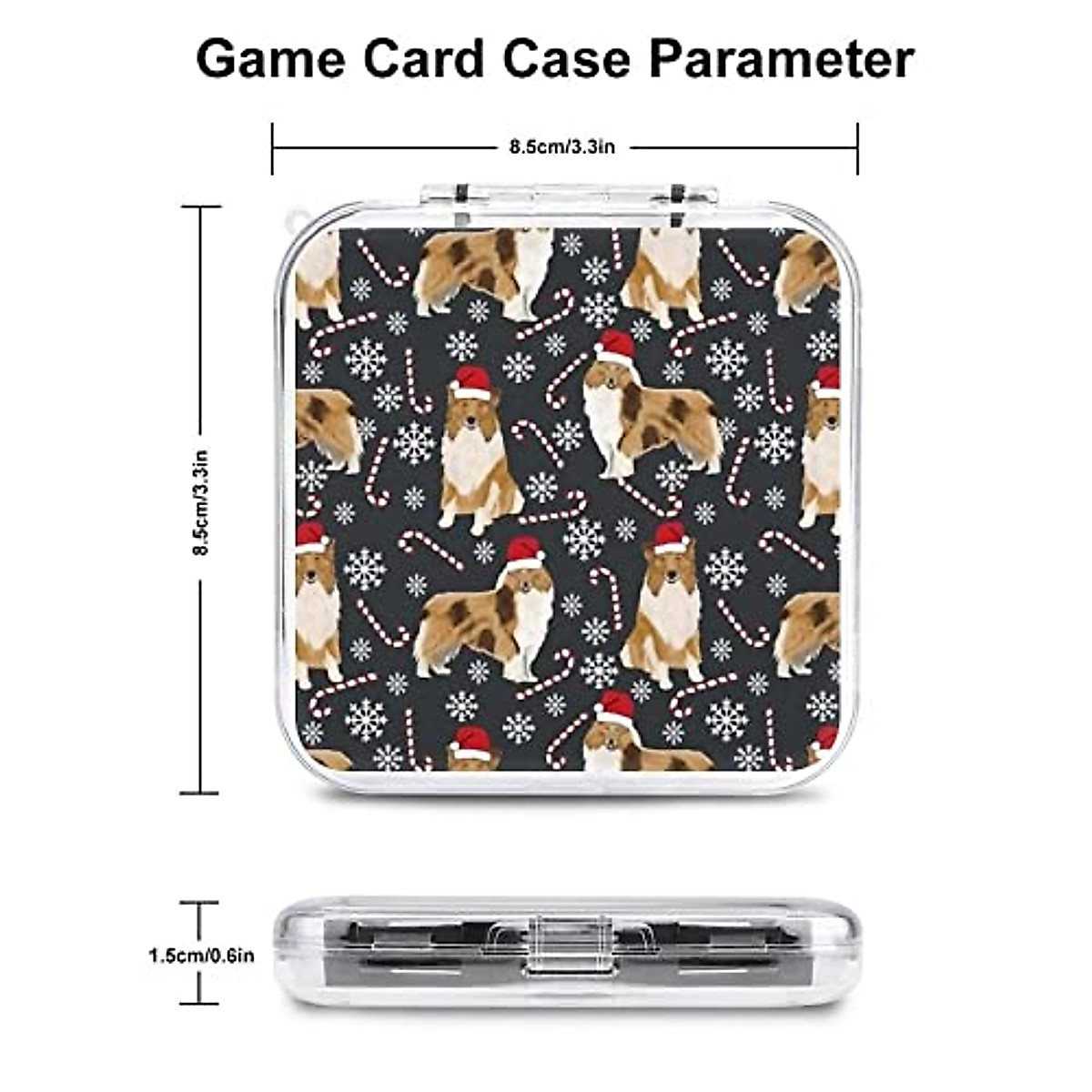 Rough collie christmas fabric cute pet dog xmas holiday christmas design best christmas dogs Game Card Case for Swítch Protective Portable Case Box with 12 Cartridge Slots