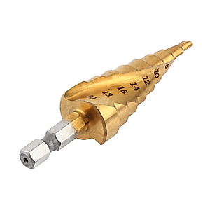 Hilitand Step Drill Bit, High Speed Steel Stepped Cone Drill Bit Coated Spiral Flute Hex Shank 4-20mm