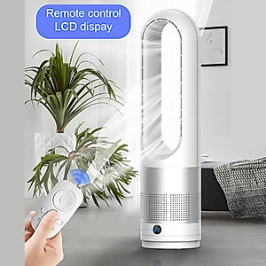 Voagupa Bladeless Heater and Fan Combo, All the Season, 80° Oscillating with Remote and Touch Control, 8H Timer, 24 Inch, Floor Fan for Indoor Use, Large Room, Silver White